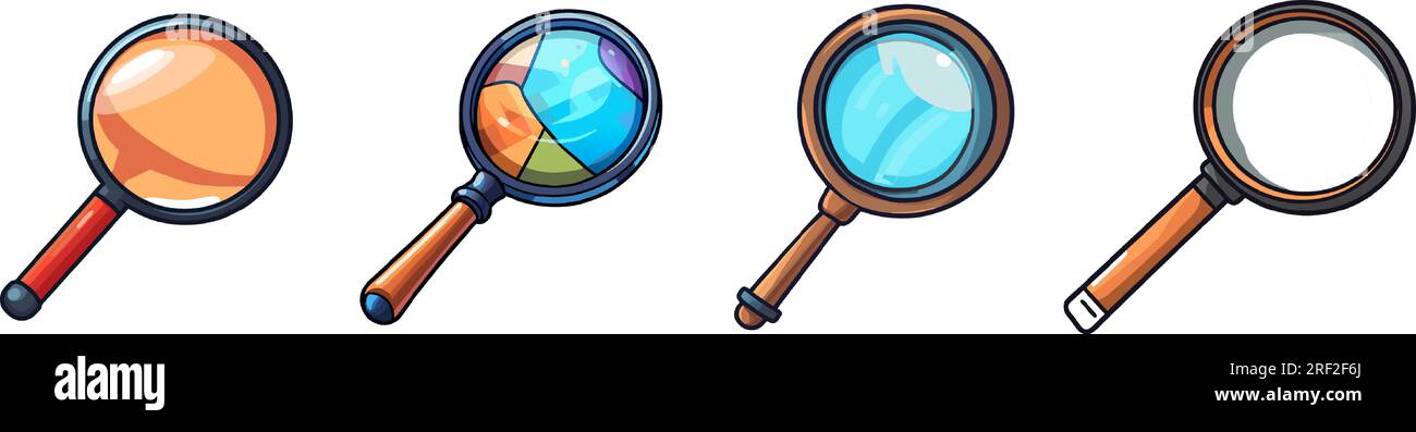 vector magnifiying glass. four showing landscape magnifiers. search vector illustration on white ...