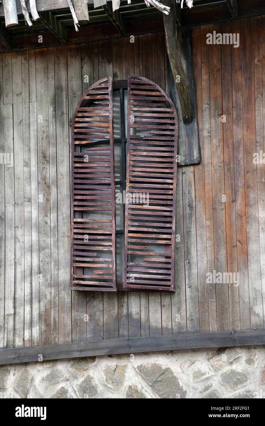 Old window in pirate town in amusement park in Kristiansand, Norway ...
