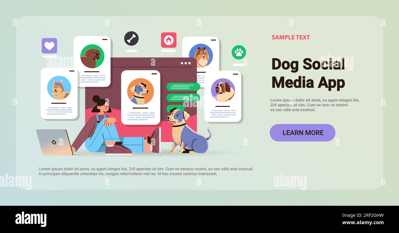 girl owner using pet app on laptop cute dogs best friends domestic ...