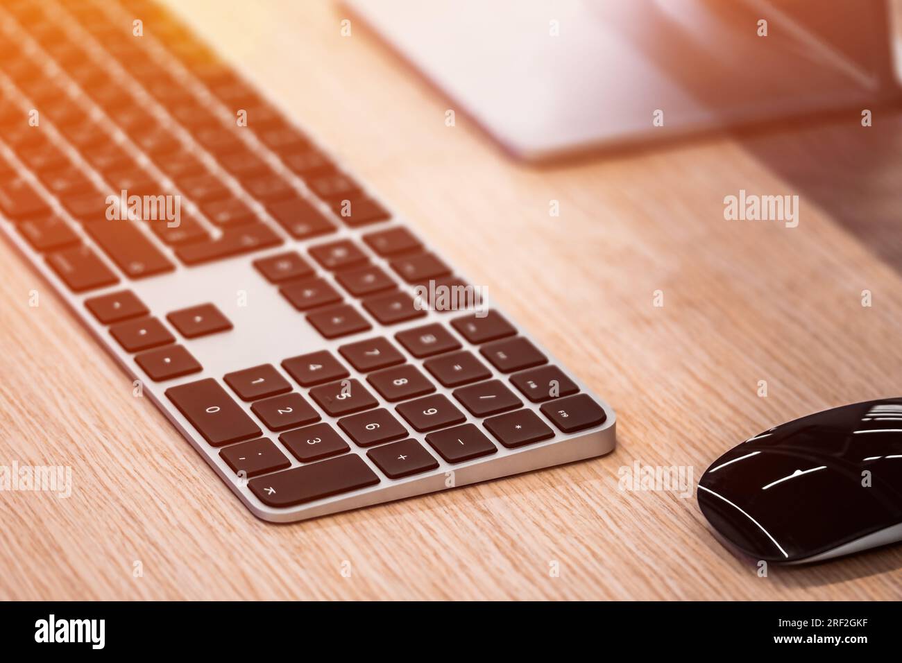 Empty workplace and Home office. Computer mouse and keyboard on table ...