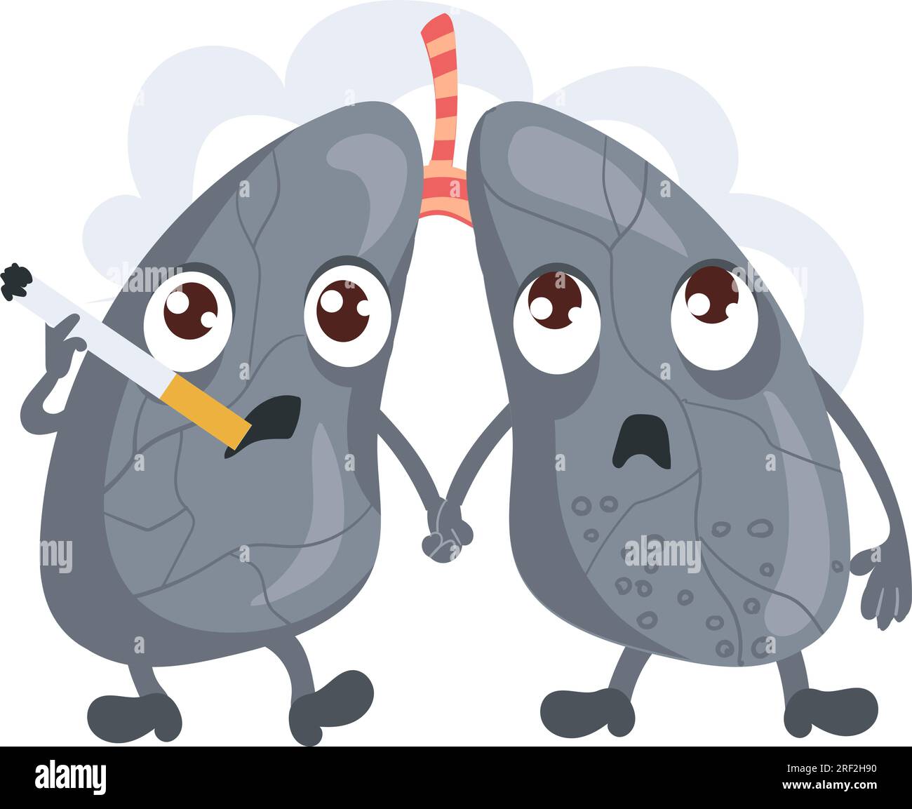 Cute lungs character. Cartoon gray internal organs smoking cigarette ...
