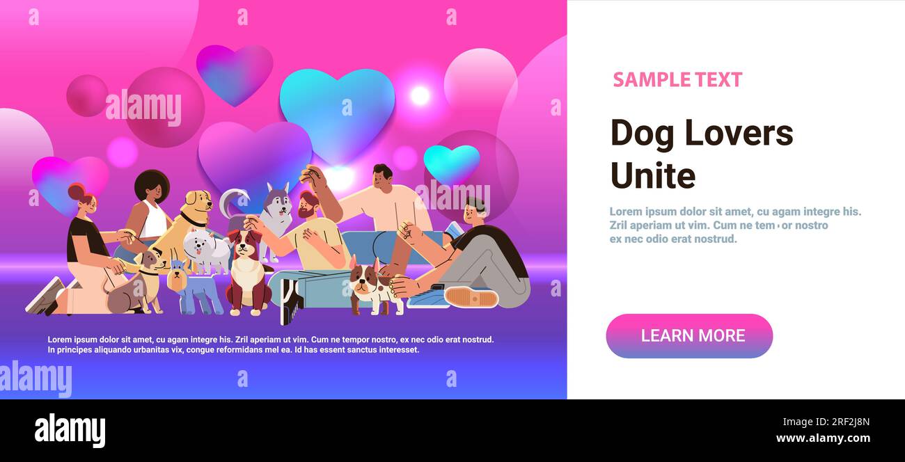 mix race people relaxing with cute dogs best friends domestic animals dog lovers unite concept ...