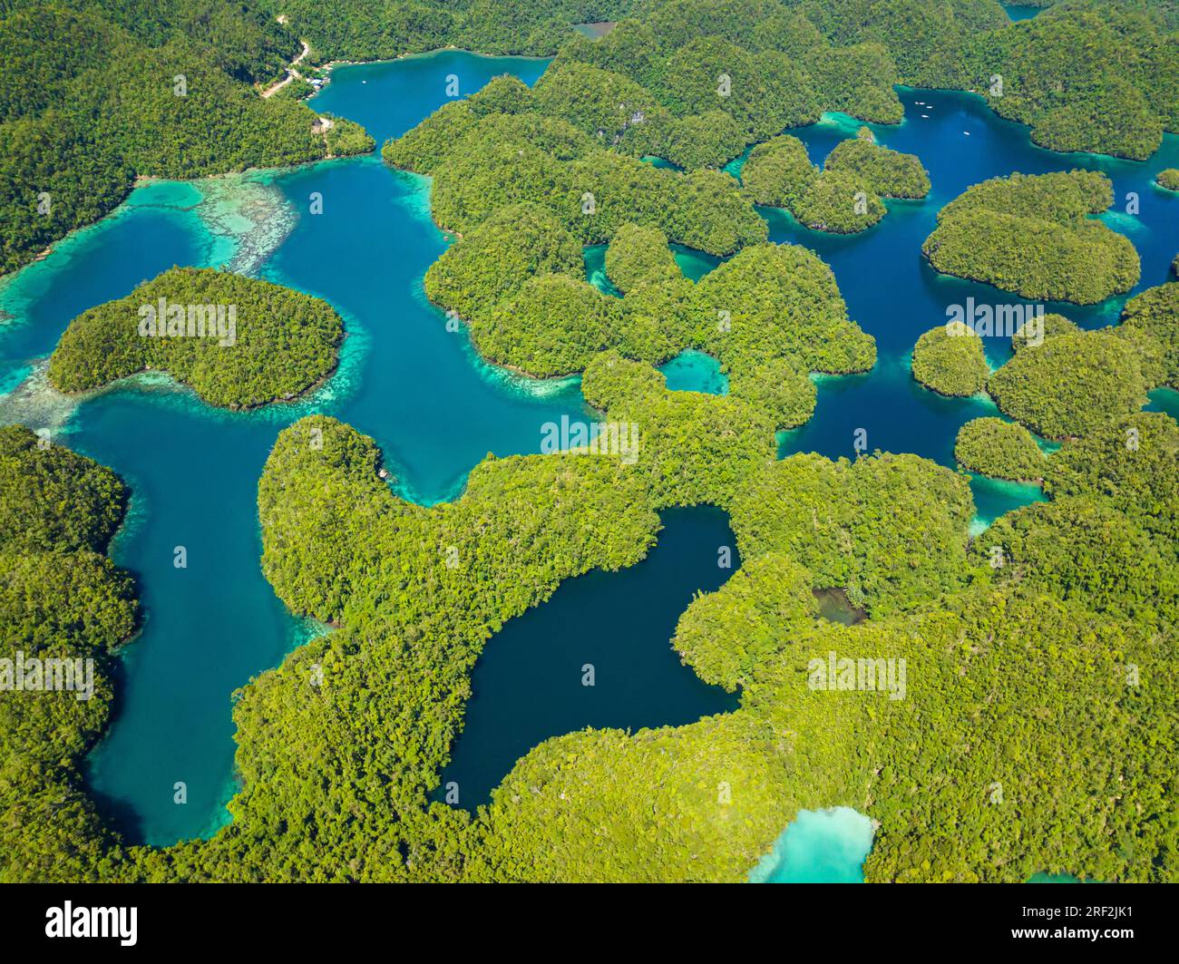 Beautiful sea water lagoons and mountain hills. Seascape with tropical ...