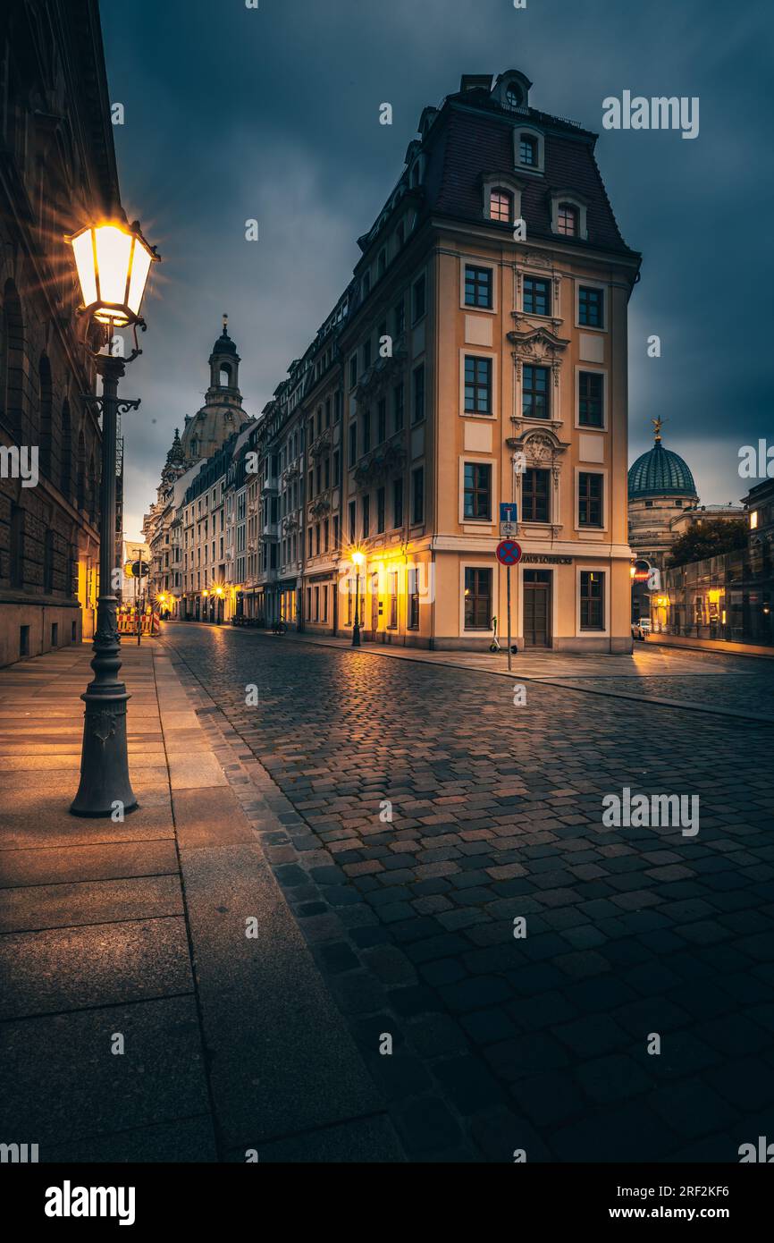 Buildings and street in Dresden. Historic Buildings. Urban area and ...