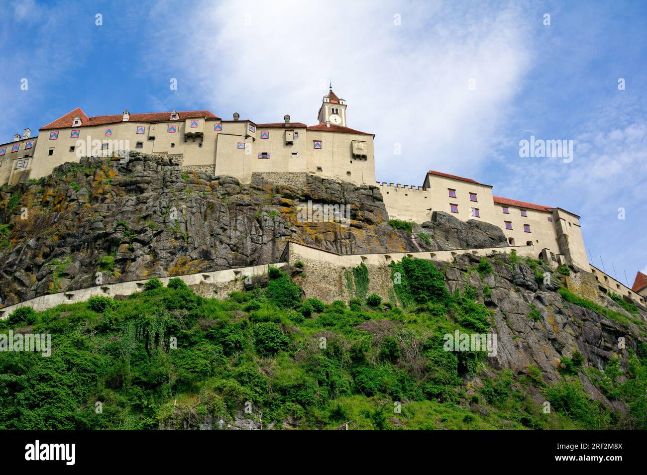 Riegersburg castle in Austria in hot summer weather viewed from bottom ...