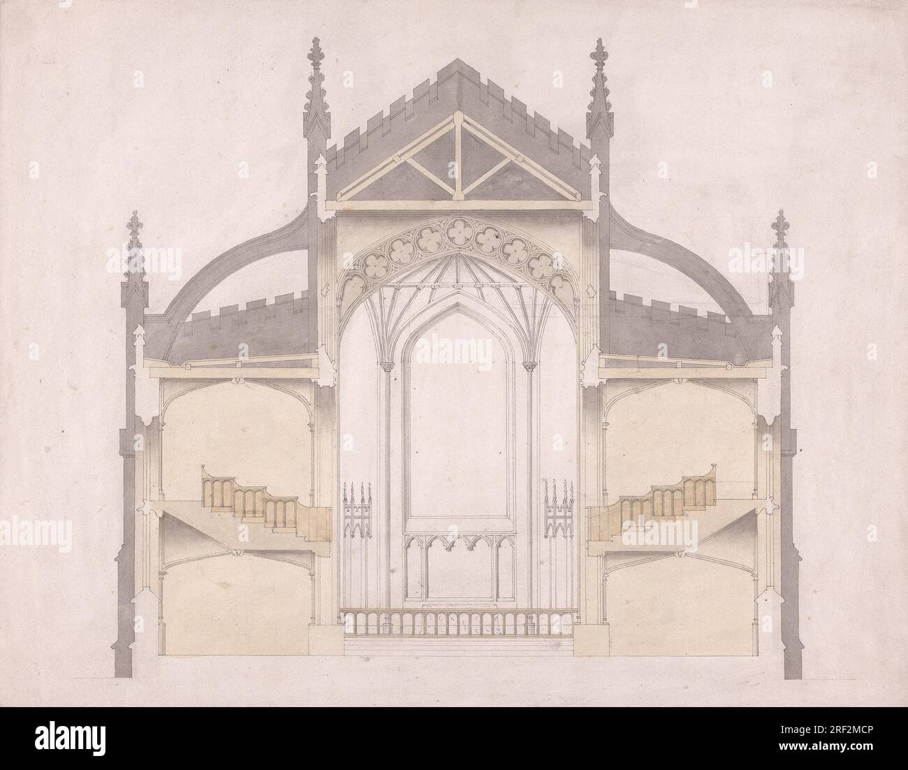 Design for a Small Gothic Church: Section by Jeffry Wyatville Stock ...