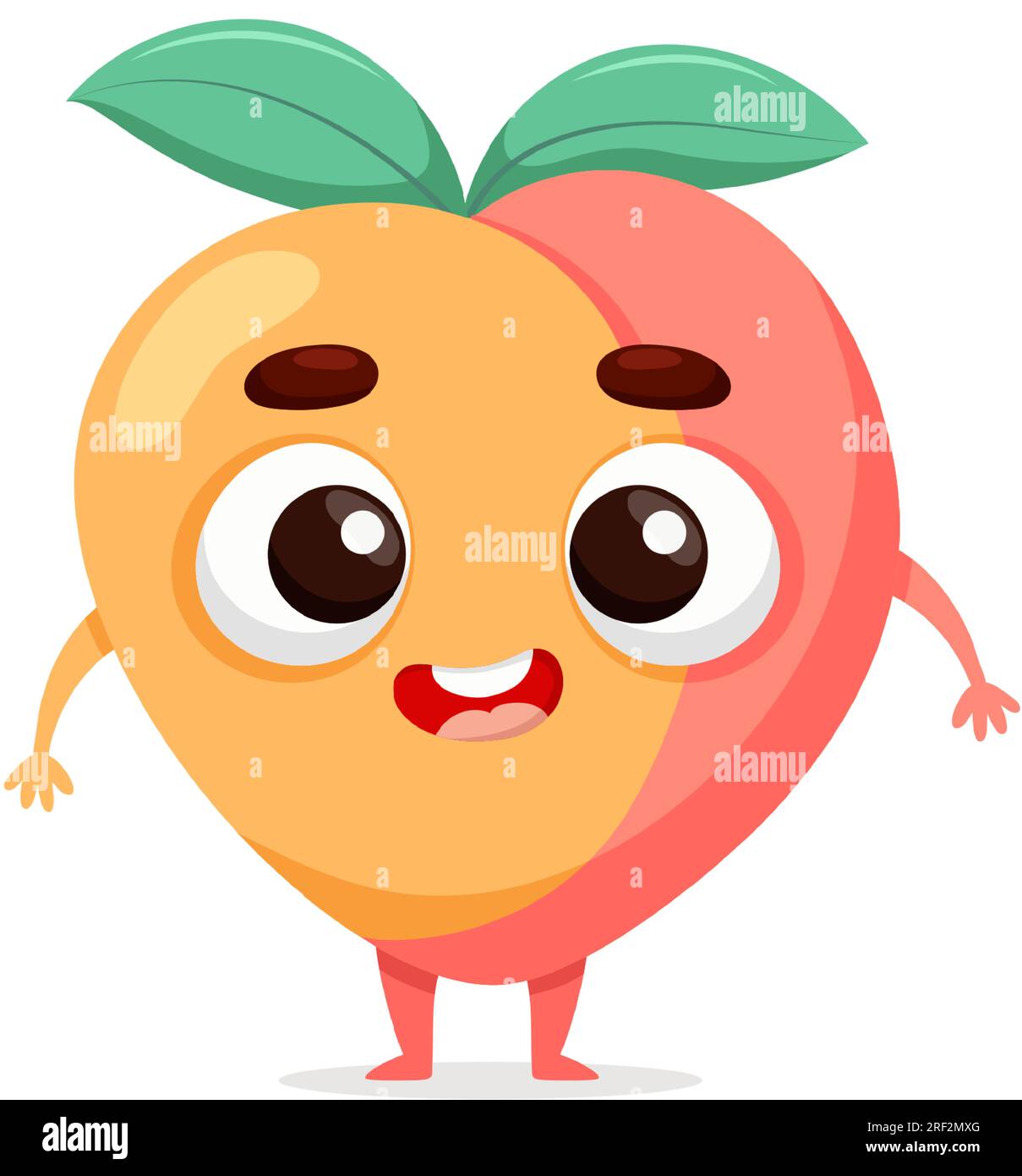 Funny cartoon peach. Kawaii fruit character. Vector food illustration ...