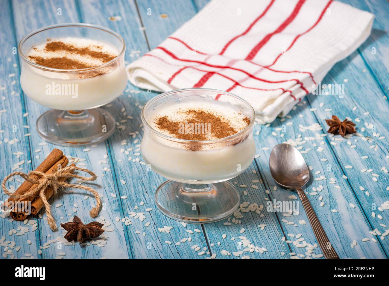 Rice pudding with cinnamon Traditional Greek rizogalo Stock Photo - Alamy