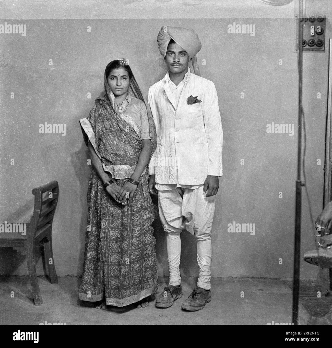 old vintage 1900s black and white picture of Indian couple studio ...