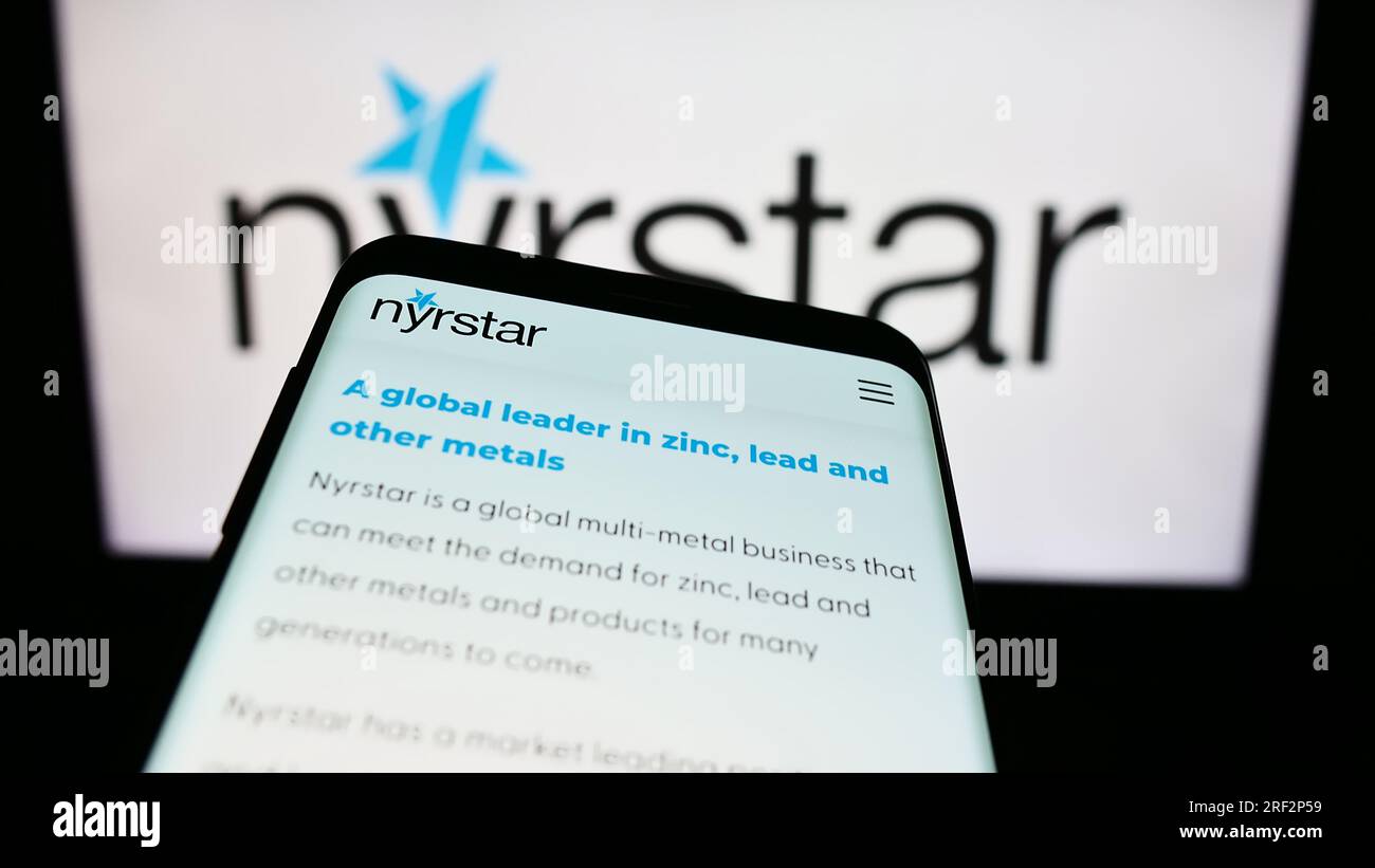 Smartphone with website of Dutch mining company Nyrstar on screen in ...