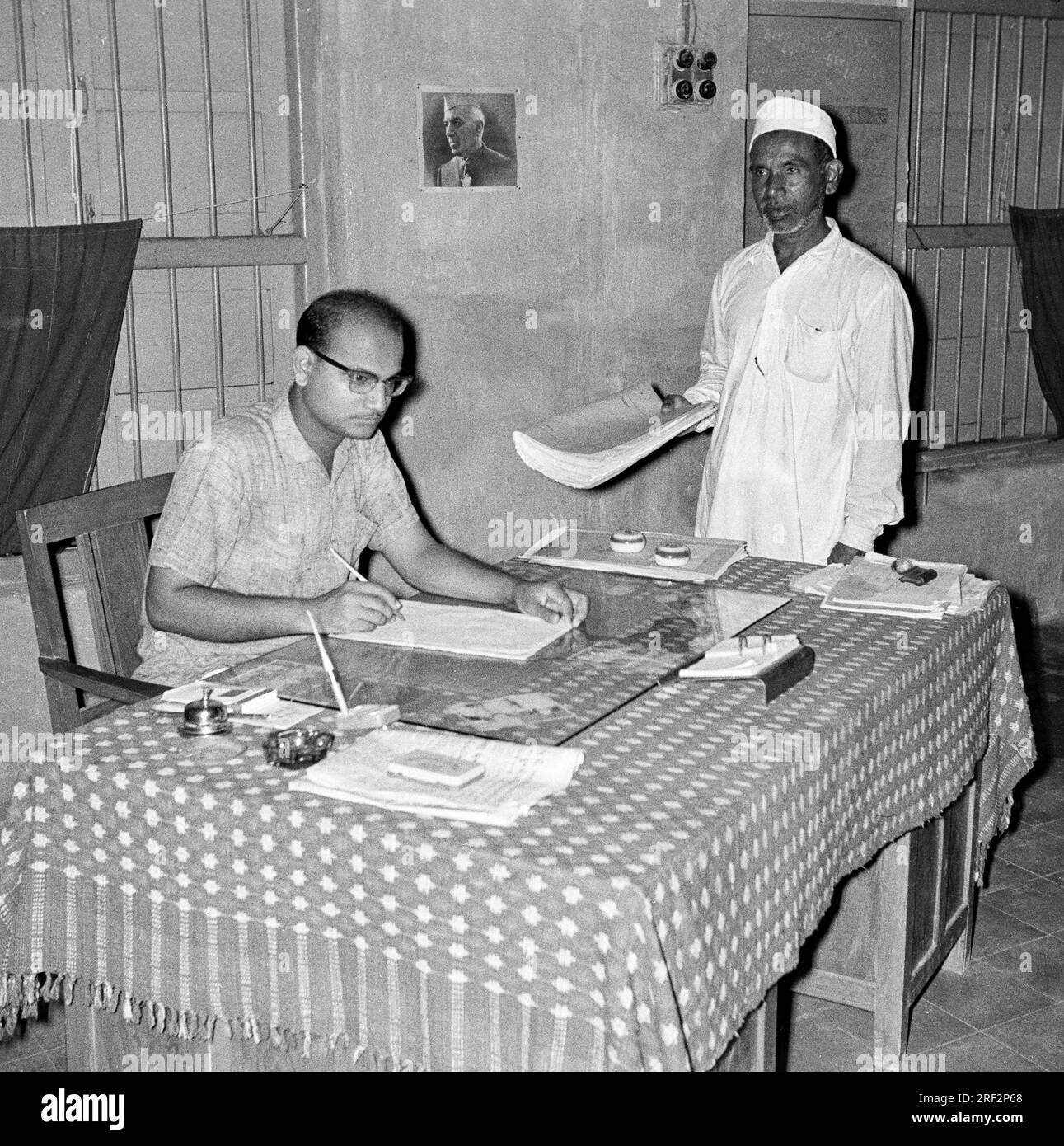old vintage 1900s black and white picture of Indian office clerk ...