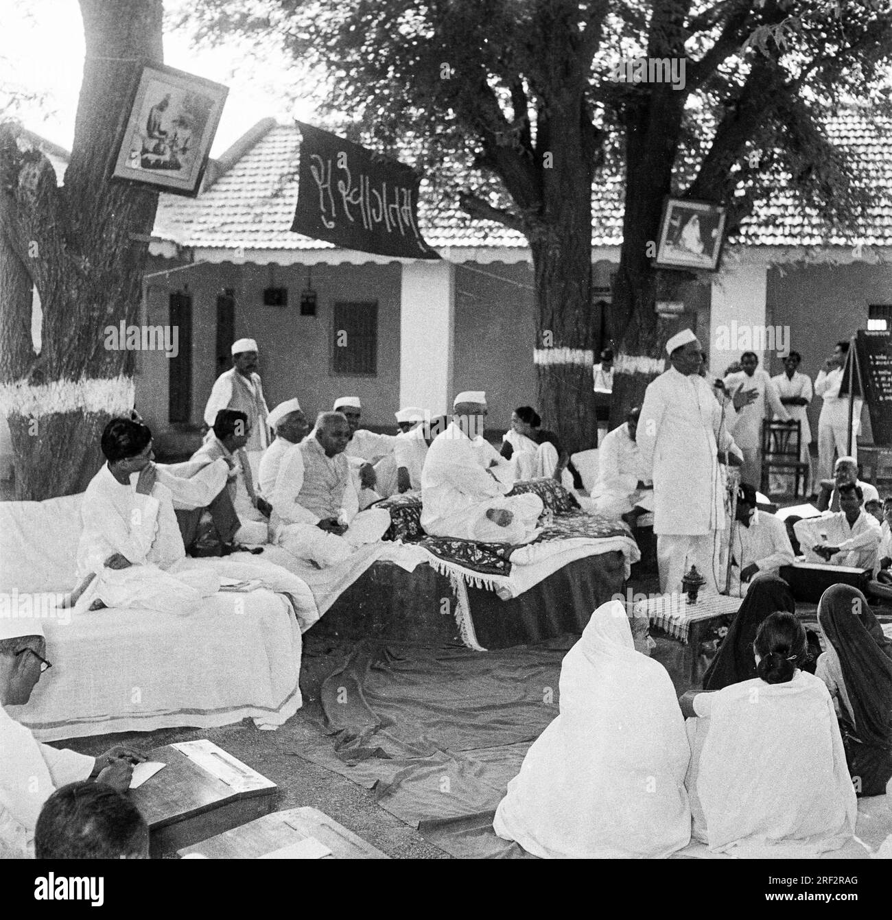 old vintage 1900s black and white picture of Indian village meeting ...
