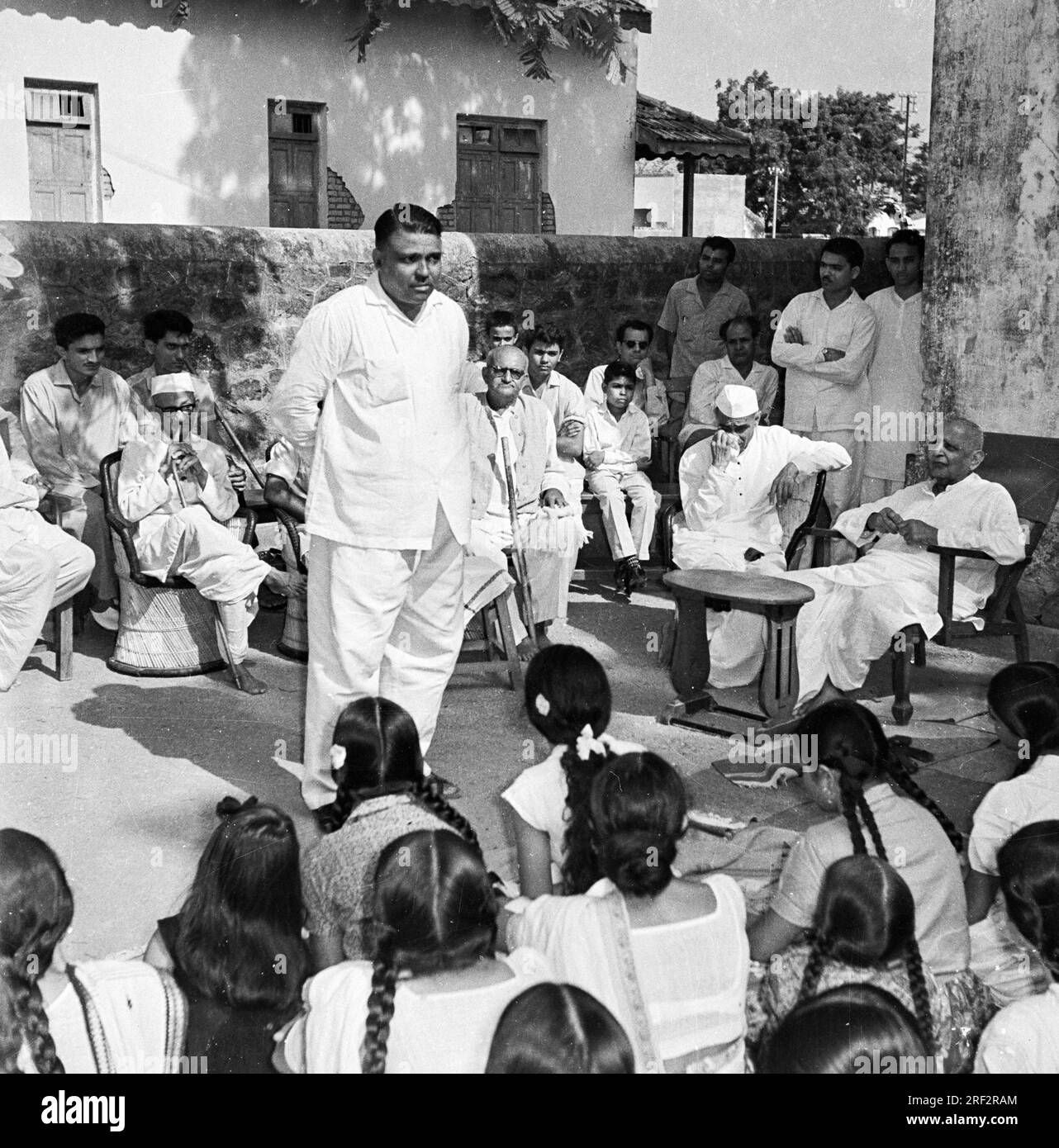 old vintage 1900s black and white picture of Indian village meeting ...