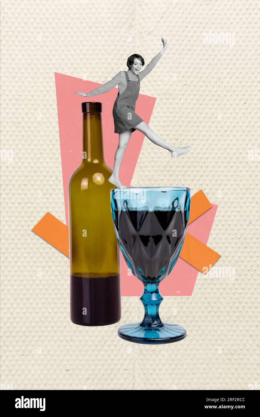 Vertical photo template collage of young funky woman dance careless ...