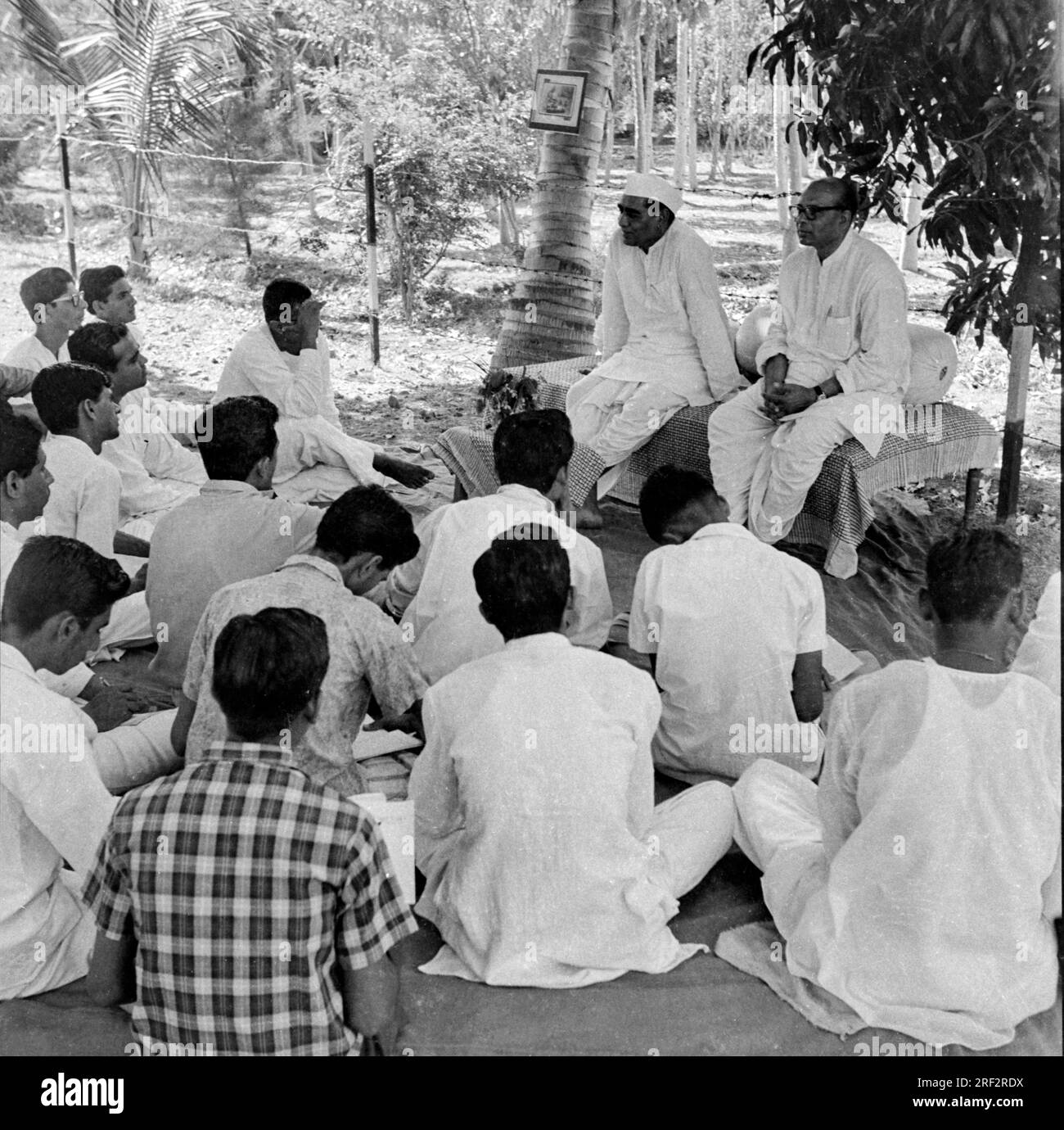old vintage 1900s black and white picture of Indian village panchayat ...