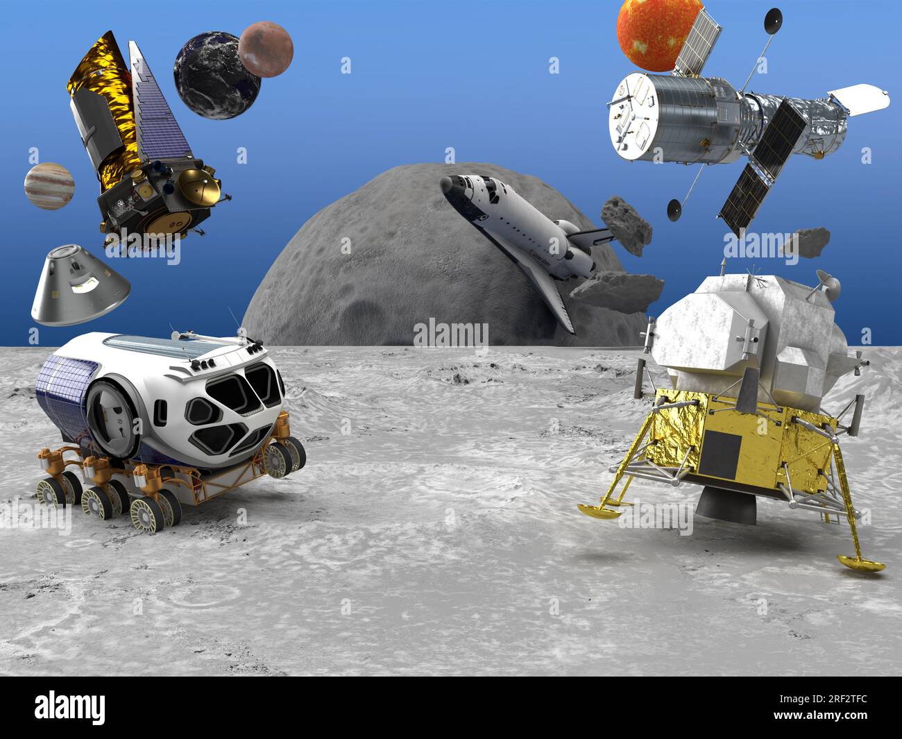 Moon landing spaceship satellites and meteorites on the moon and in ...