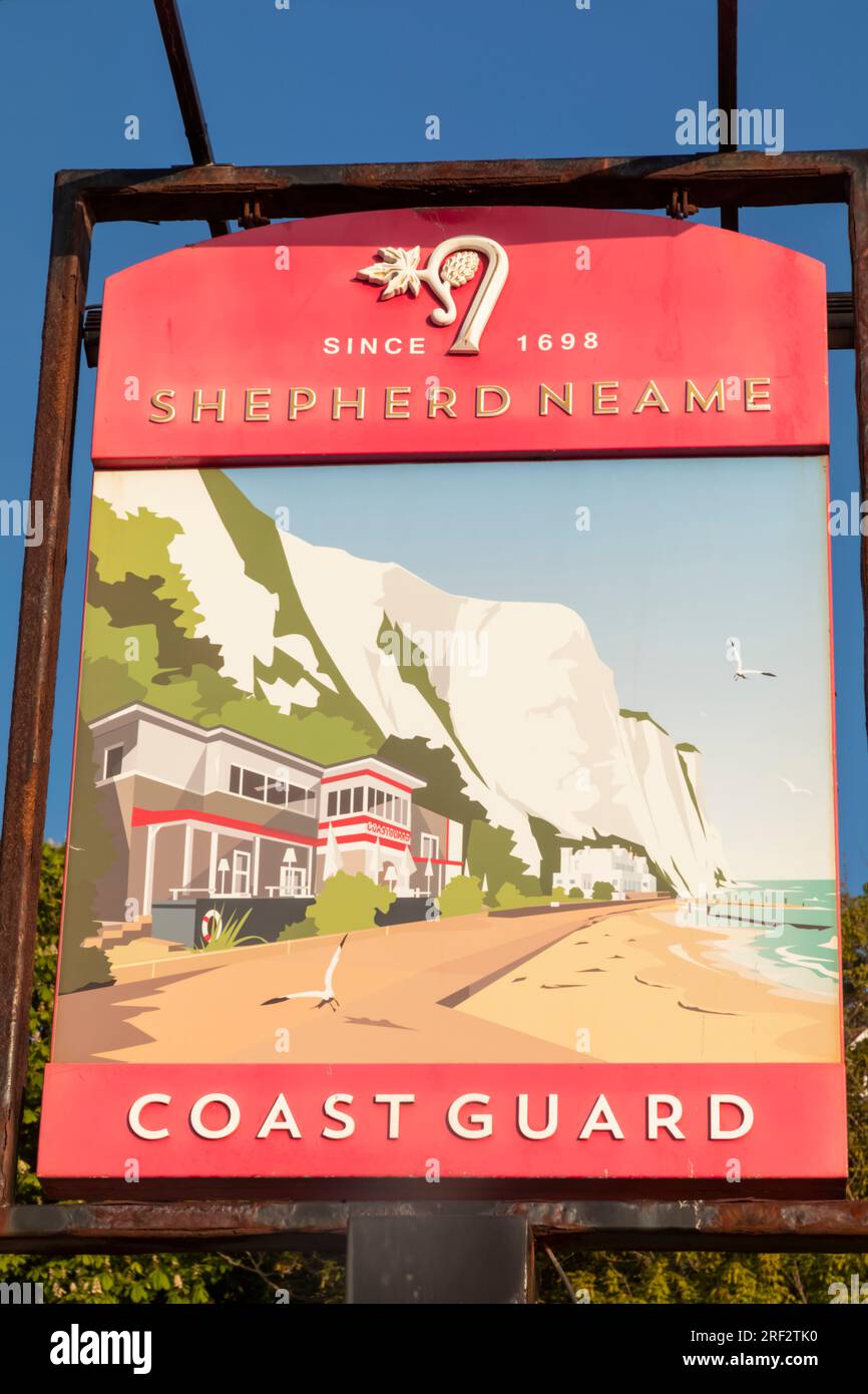 England, Kent, Deal, St Margaret's Bay, The Coast Guard Pub Sign Stock ...