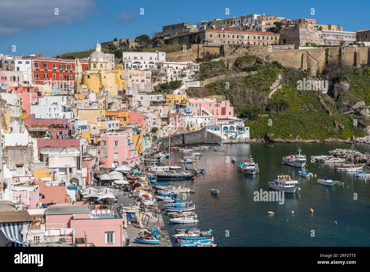 Panoramic view of Corricella port, the most famous touristic landmark ...