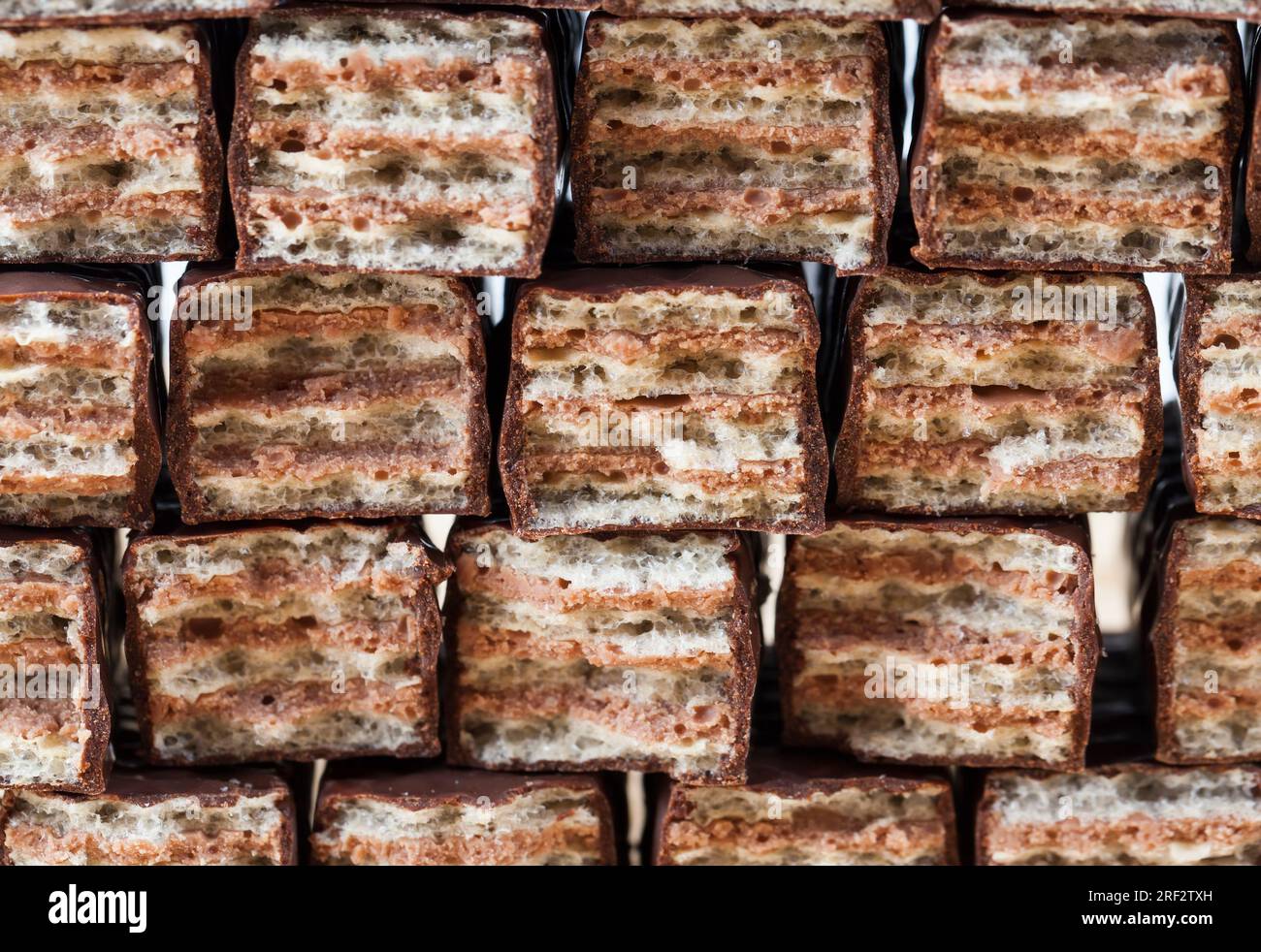 crispy waffles with chocolate filling and covered with chocolate ...