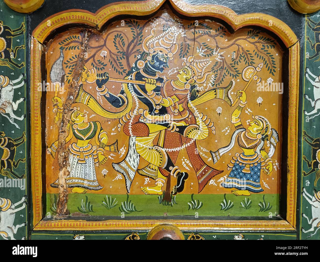 A scene from Rasalila depicting Krishna is dancing with Radha and the ...