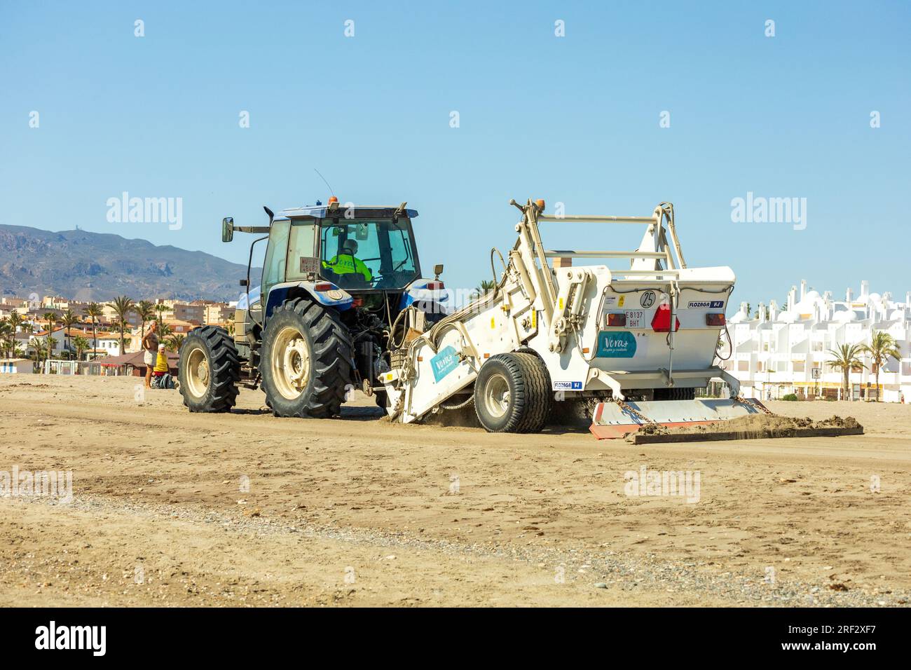 Beach Cleaning Tractor in Garrucha Vera Playa Beach, Almeria province ...
