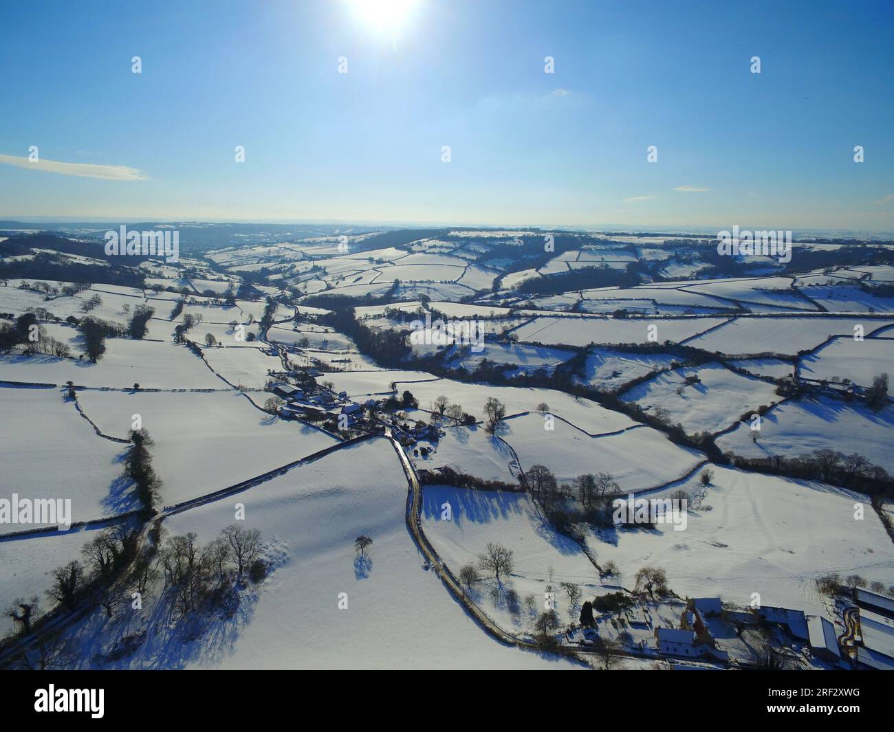 An aerial view of English countryside after a light snowfall Stock ...
