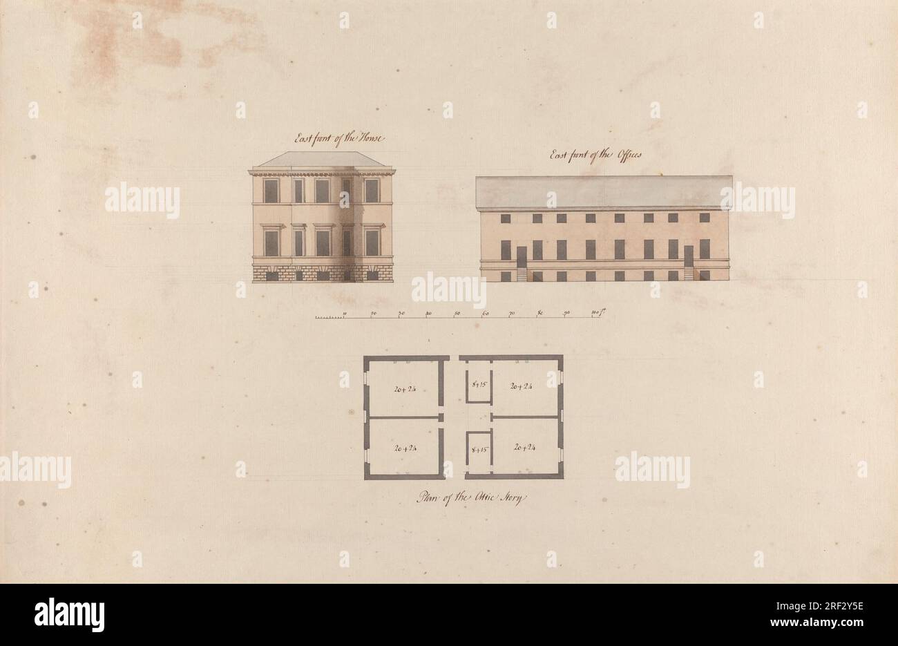 Headfort House: East Elevation of House, East Elevation of Offices, and ...