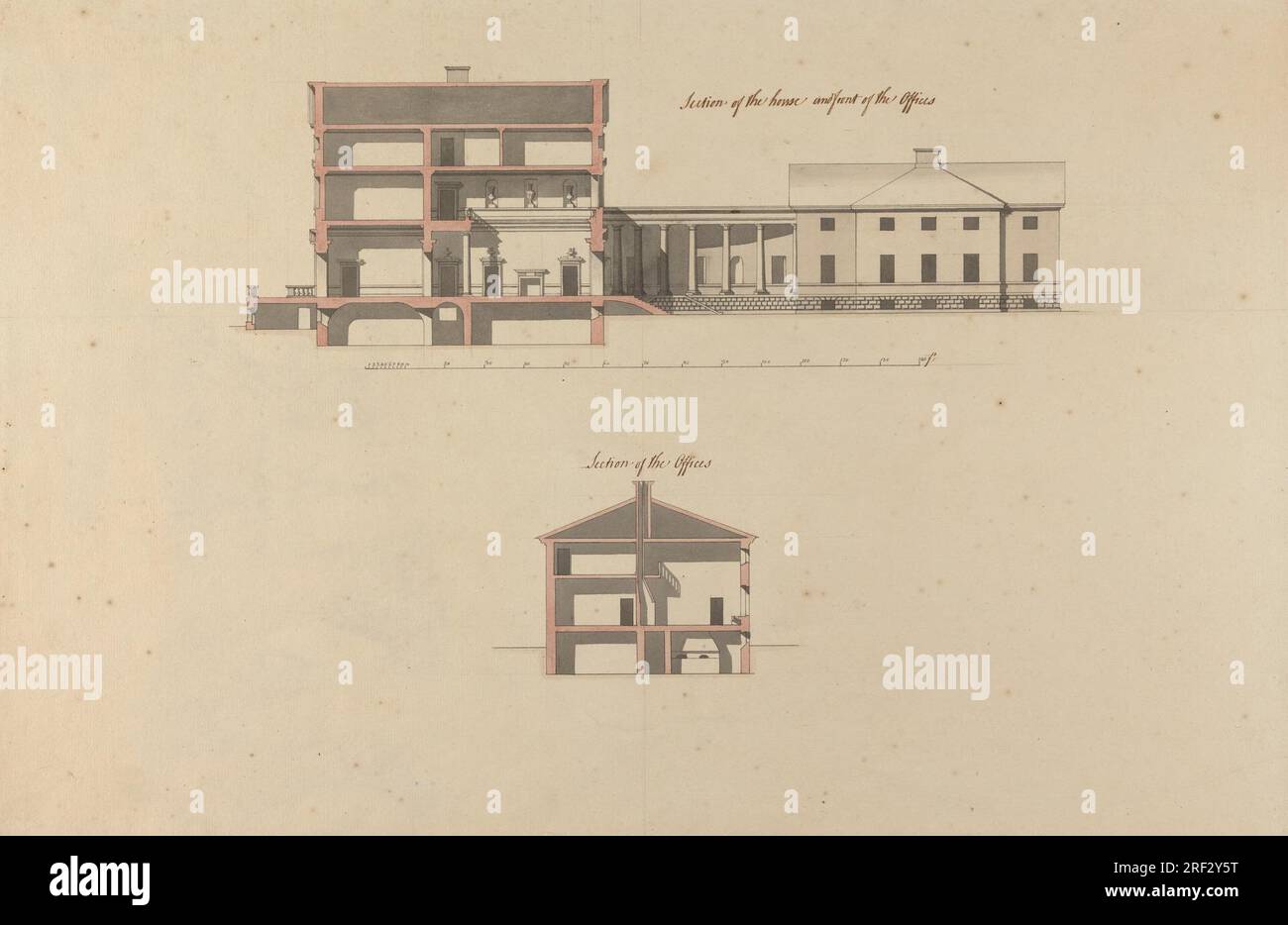 Headfort House, Ireland: Sections of the House and Offices 1765 by ...