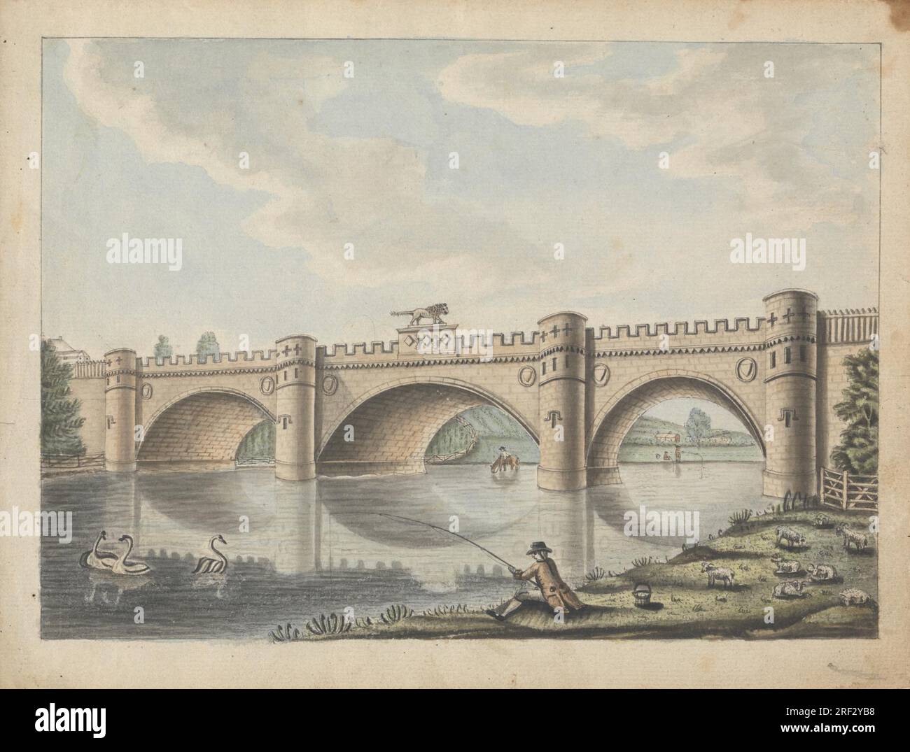 Bridge at Alnwick Castle, Northumberland by William Beilby Stock Photo ...