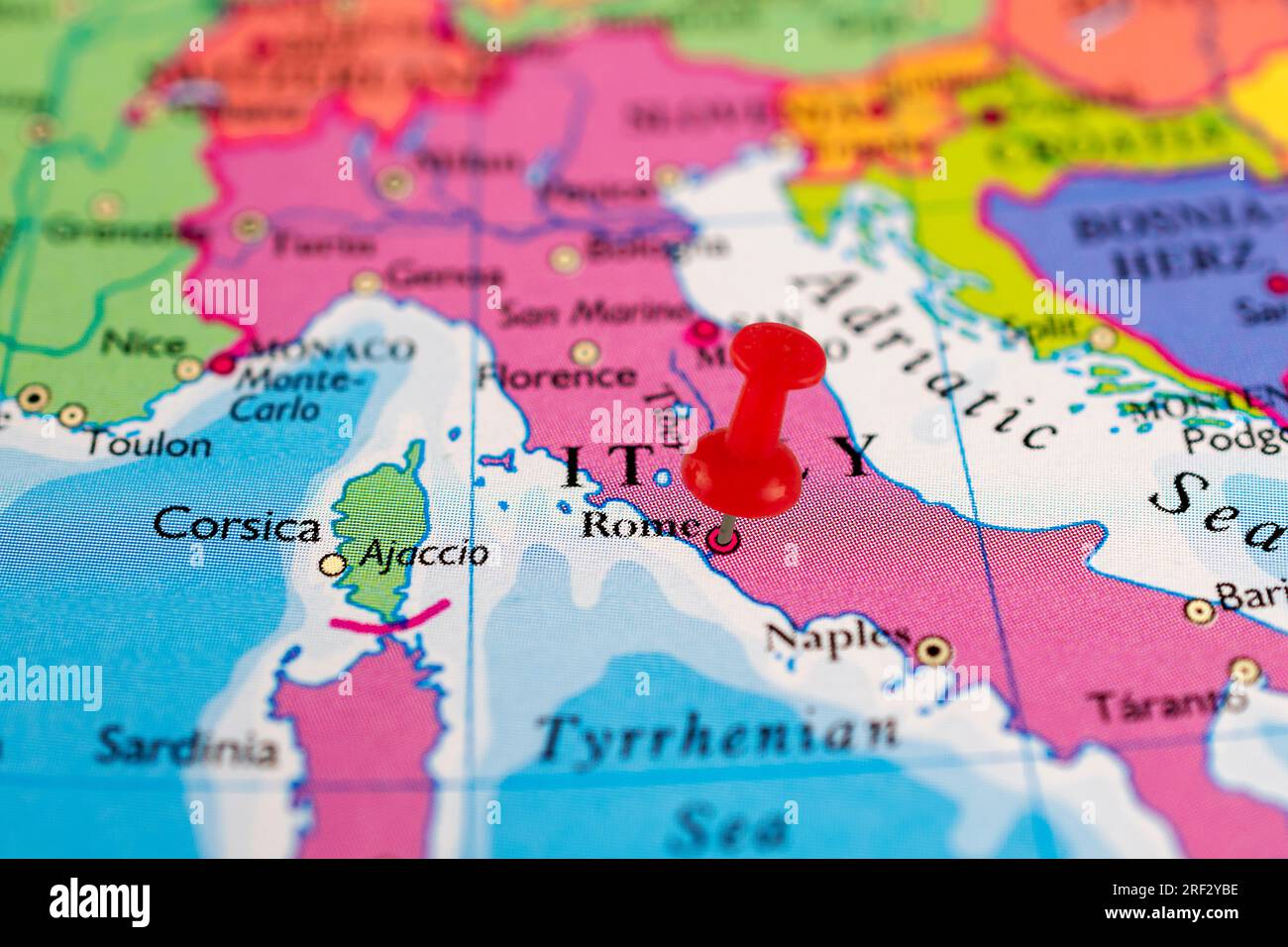 Rome map. Rome pin map. Close up of Rome map with red pin. Map with red ...