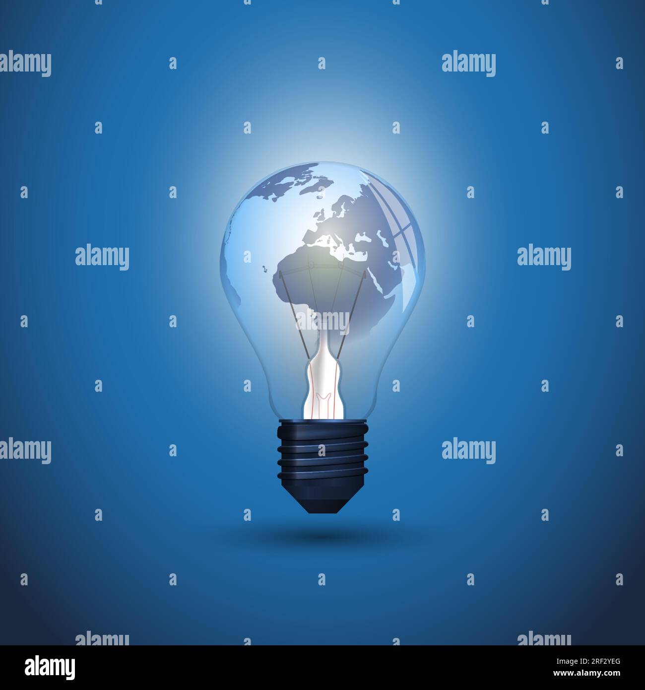 New Idea, Global Energy Concept Design with Earth Globe Inside a Glowing Light Bulb ...