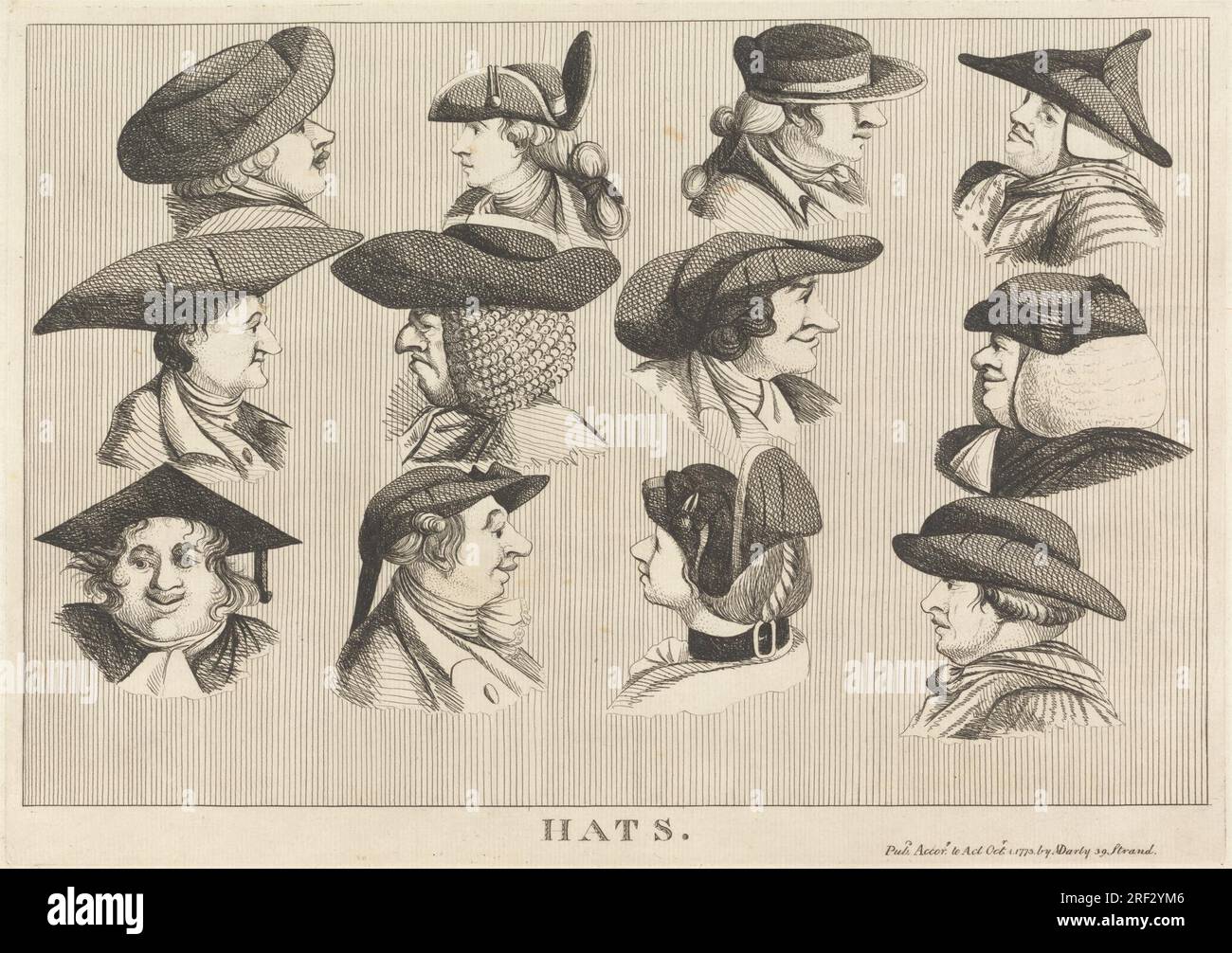 Hats 1773 by Matthew Darly Stock Photo - Alamy