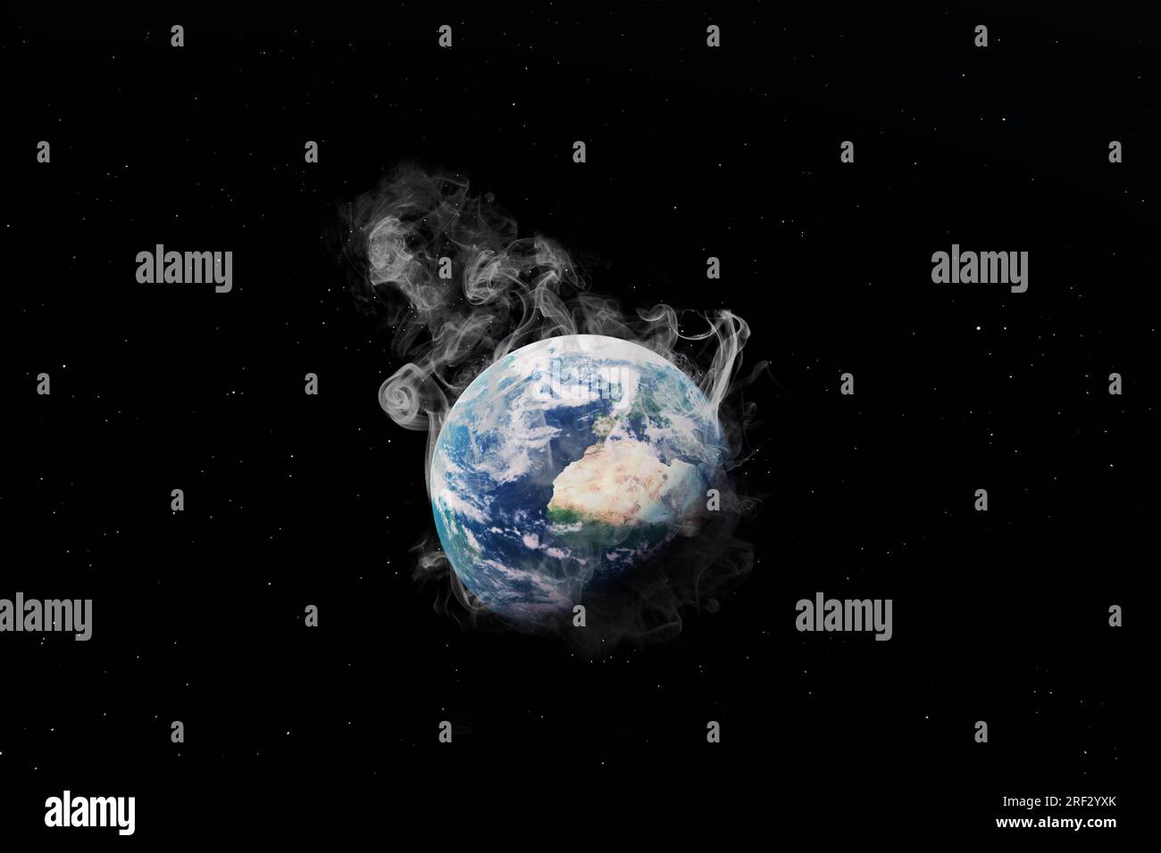 Planet Earth on fire and smoke on dark background. 3D Rendering ...