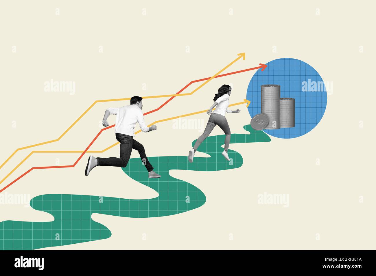 Photo collage business people competition run way to success together ...