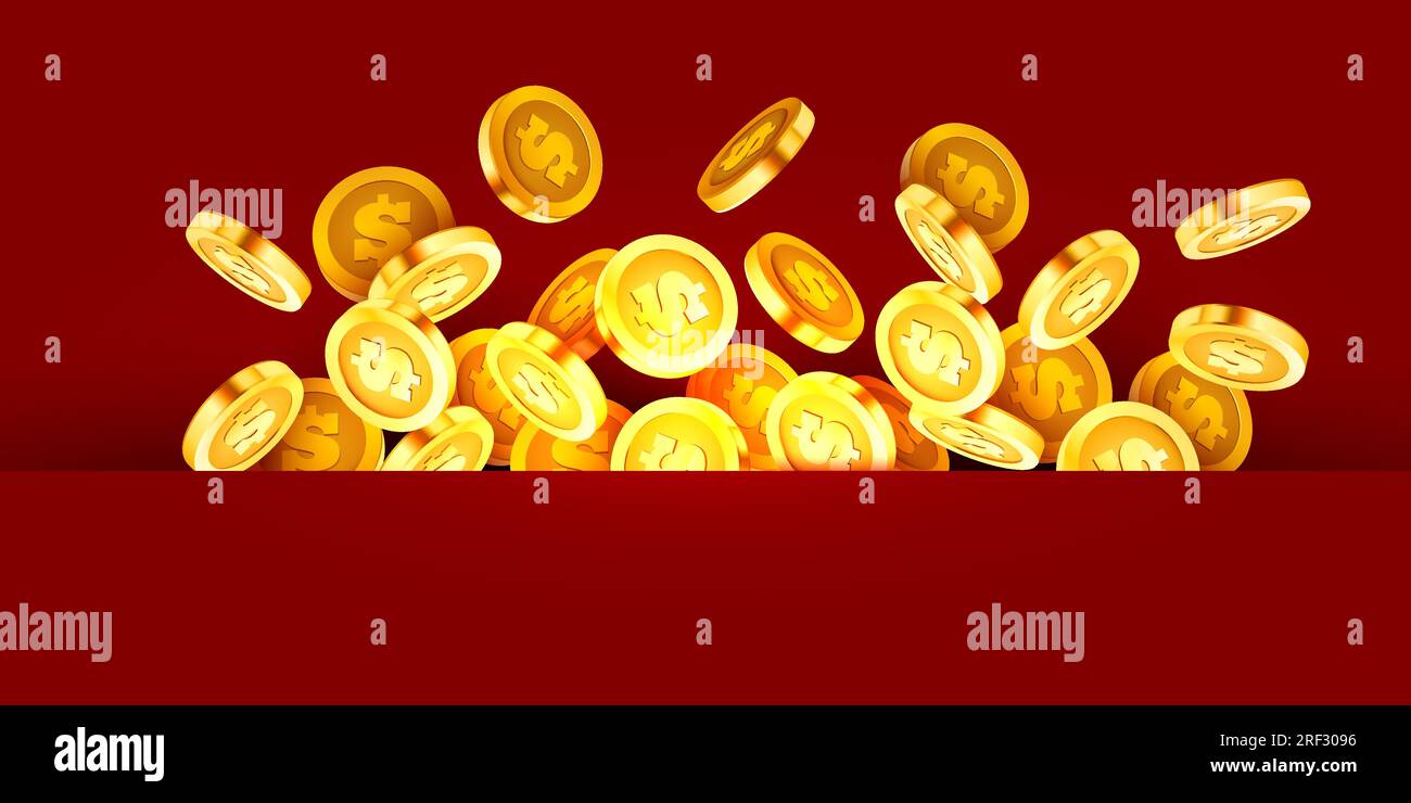 Falling coins, falling money, flying gold coins, golden rain. Jackpot ...