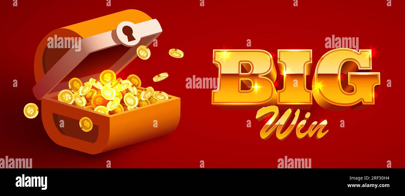 Chest full of golden coins. Big win. Vector illustration Stock Vector ...