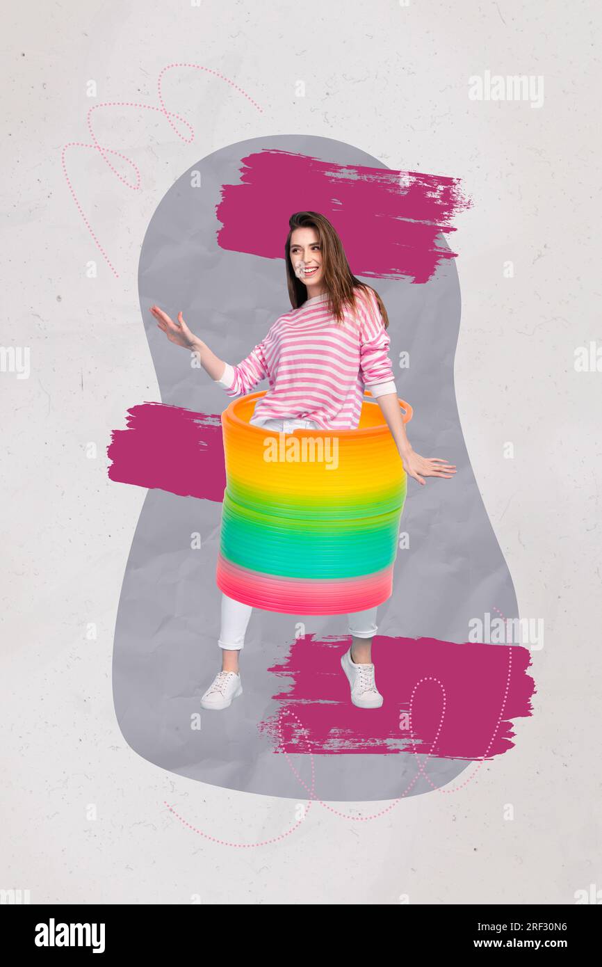 Illustration collage art of young careless woman colorful bright spiral ...