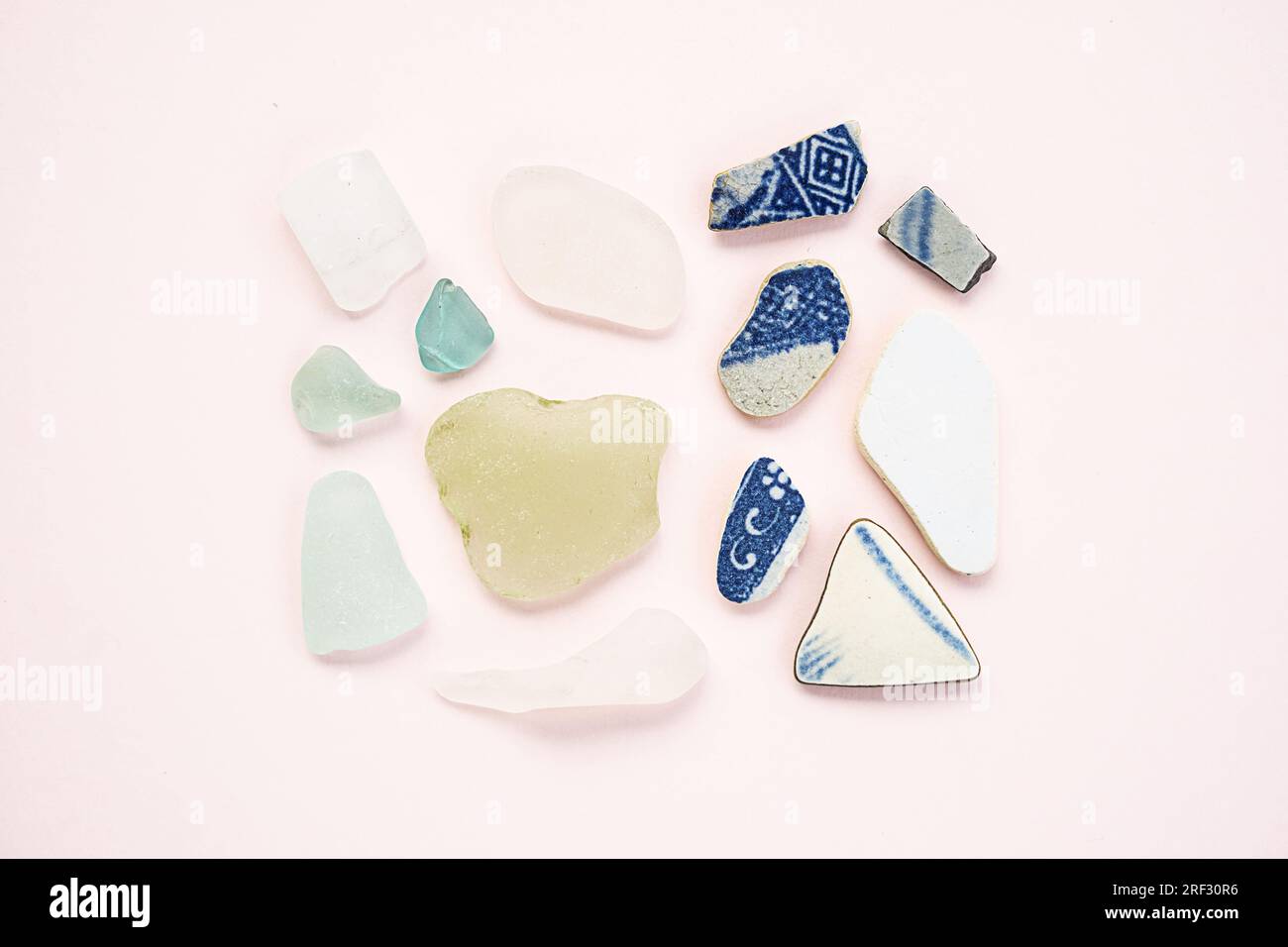 Sea glass arrangement. Ocean glass pieces display Stock Photo - Alamy