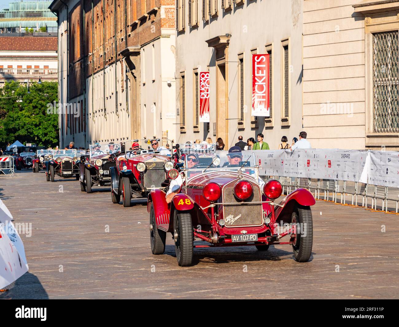 lines of classic cars at the Mille Miglia 2023, day4 finish at Milan ...