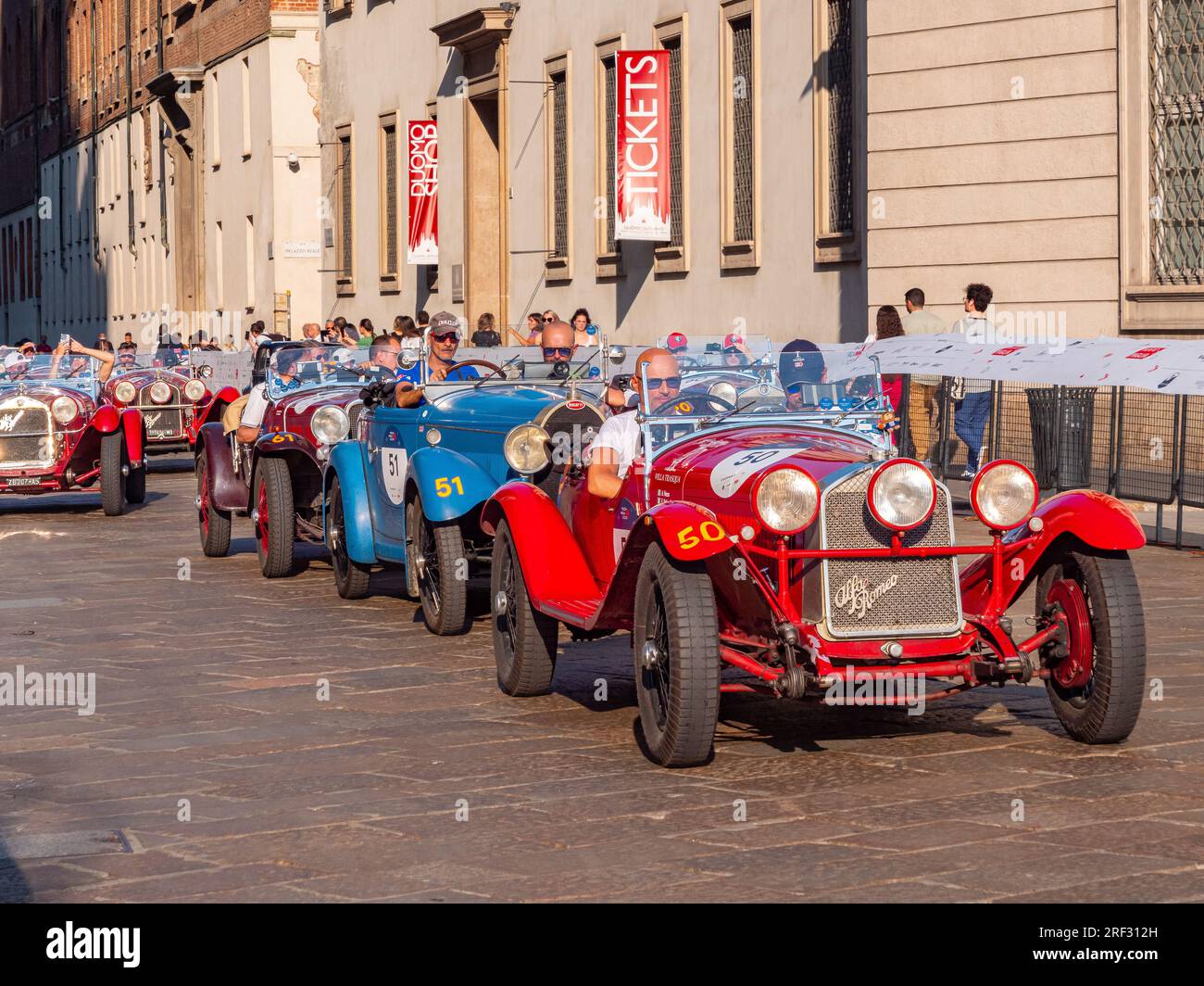lines of classic cars at the Mille Miglia 2023, day4 finish at Milan ...