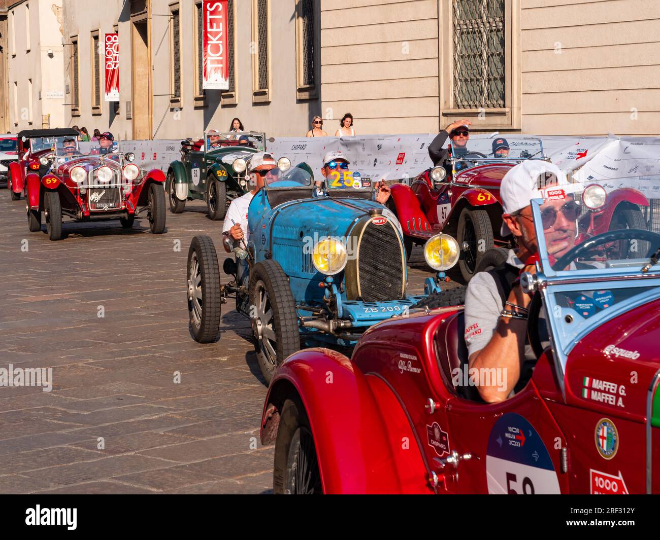lines of classic cars at the Mille Miglia 2023, day4 finish at Milan ...