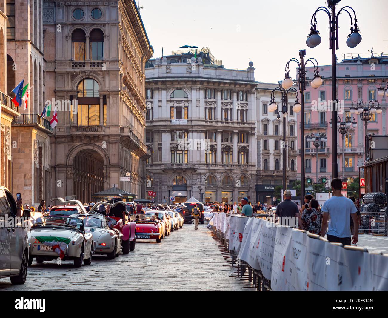 lines of classic cars at the Mille Miglia 2023, day4 finish at Milan ...