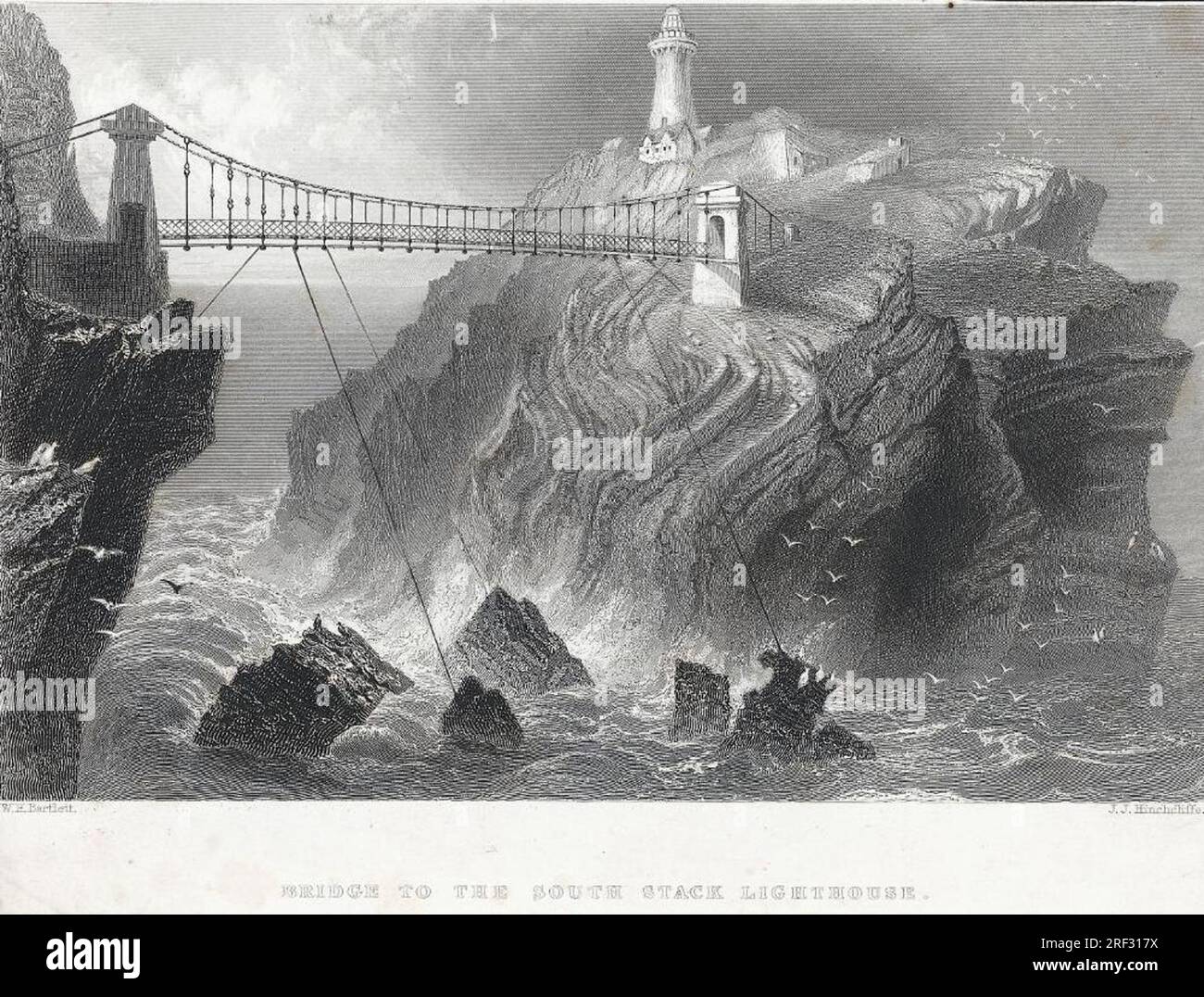 Bridge to the South Stack Lighthouse: near Holyhead circa 1840 by John ...