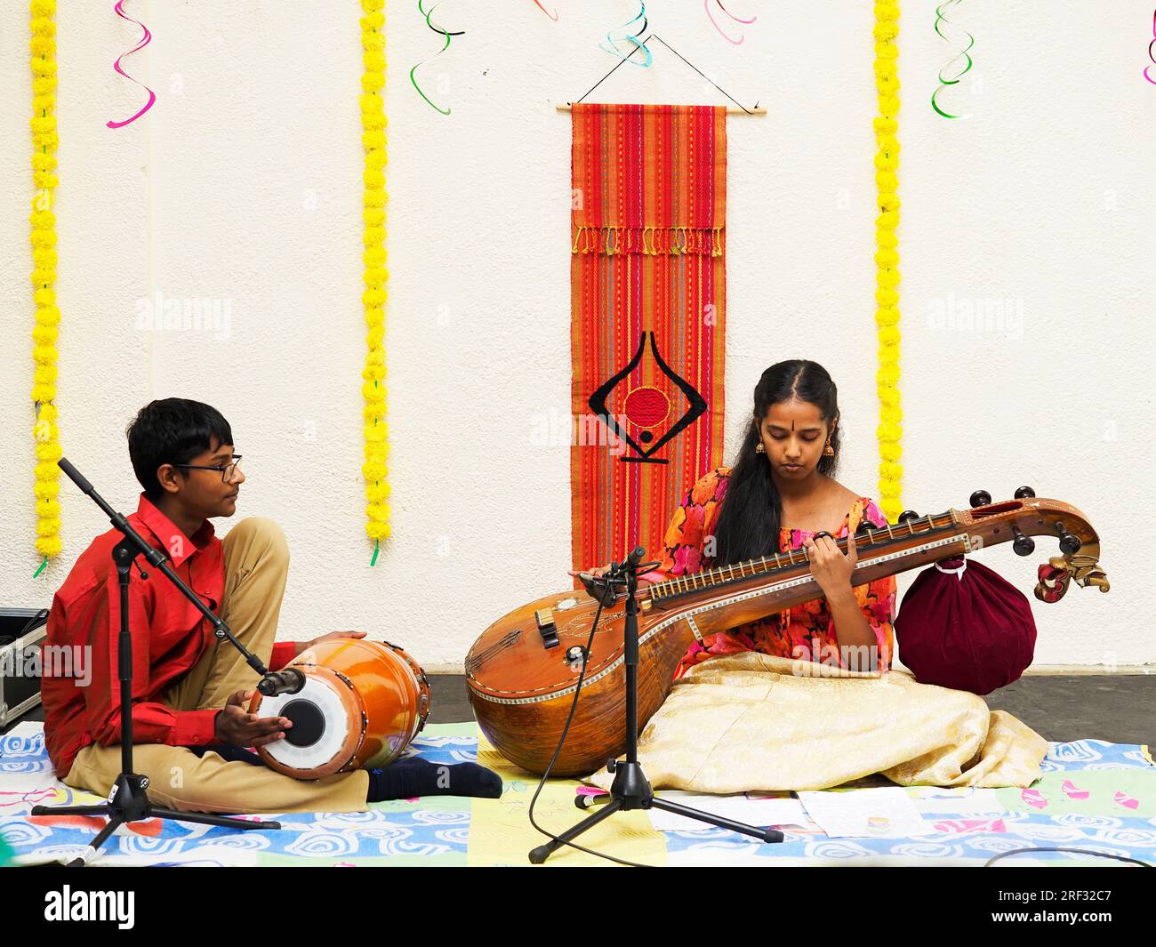 Harrogate, North Yorkshire, England 30 July 2023 Traditional Indian stringed instrument ...