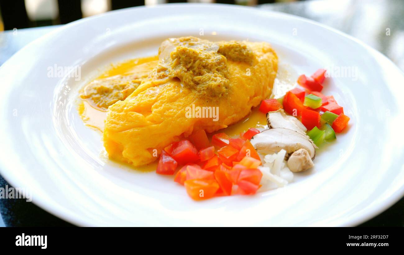 Breakfast Buffet in Luxury Hotel with Stuffed Omelette Stock Photo - Alamy