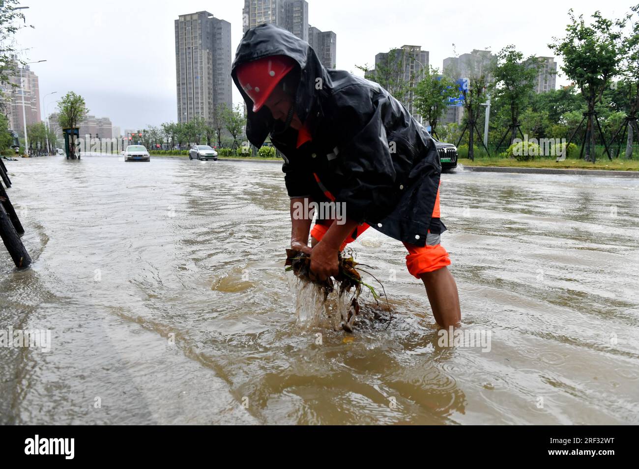 Fuzhou City, China. July 29, 2023. Affected by the typhoon Doksuri, a ...