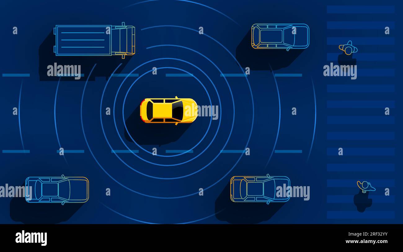 Car with autopilot moves along the road. The concept of the future and ...