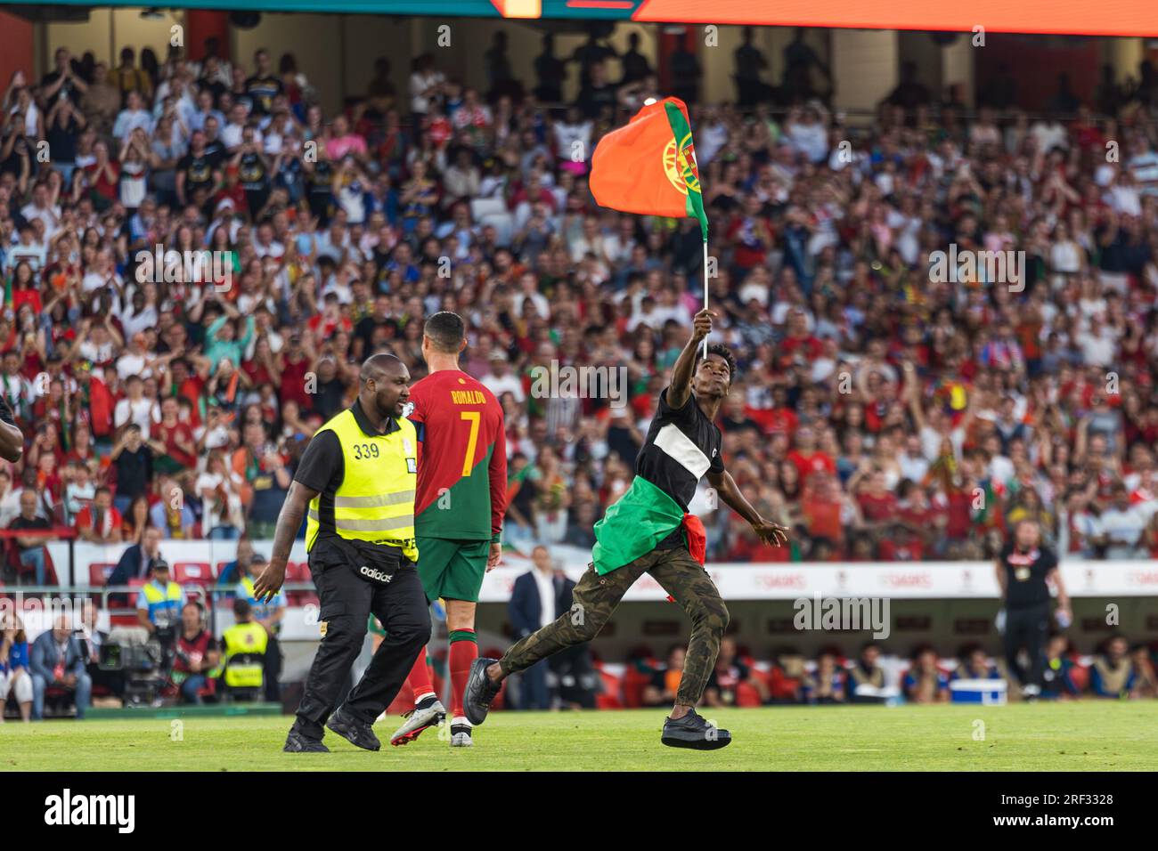 Pitch invader during UEFA Euro 2024 Qualification game between national ...