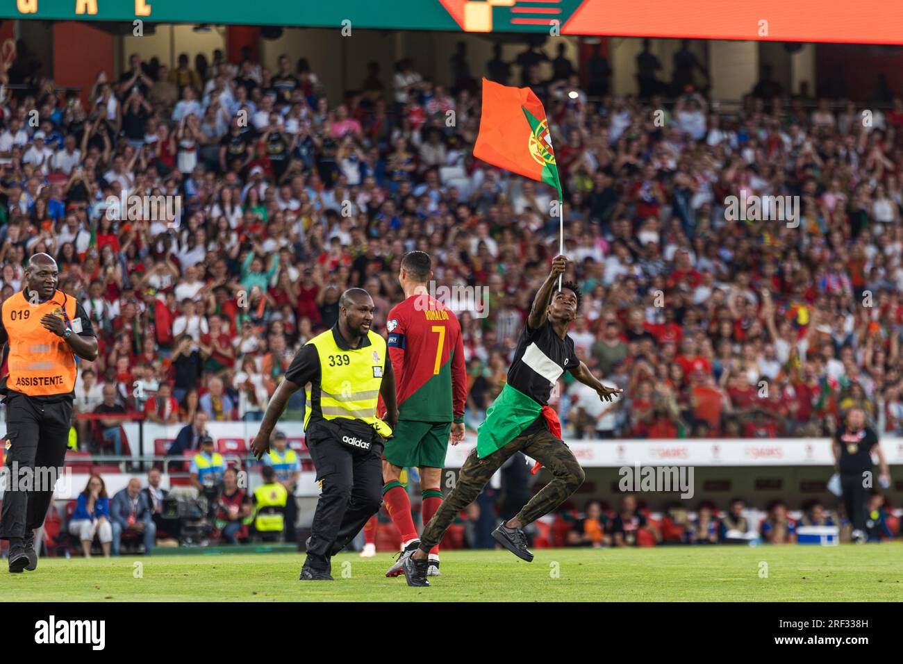 Pitch invader during UEFA Euro 2024 Qualification game between national ...