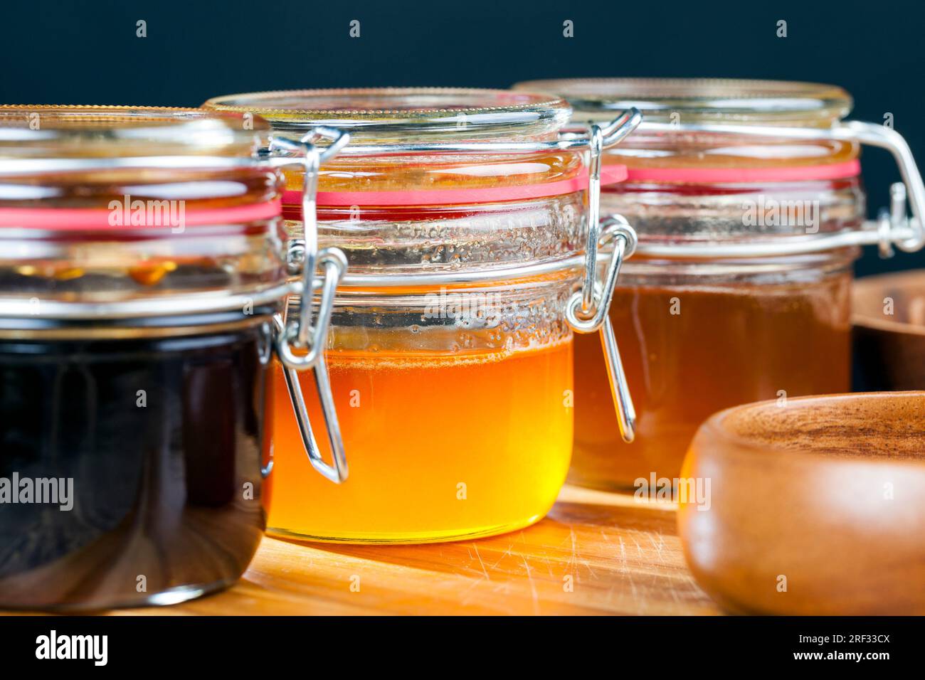 several varieties of flower honey from different varieties of flowers ...